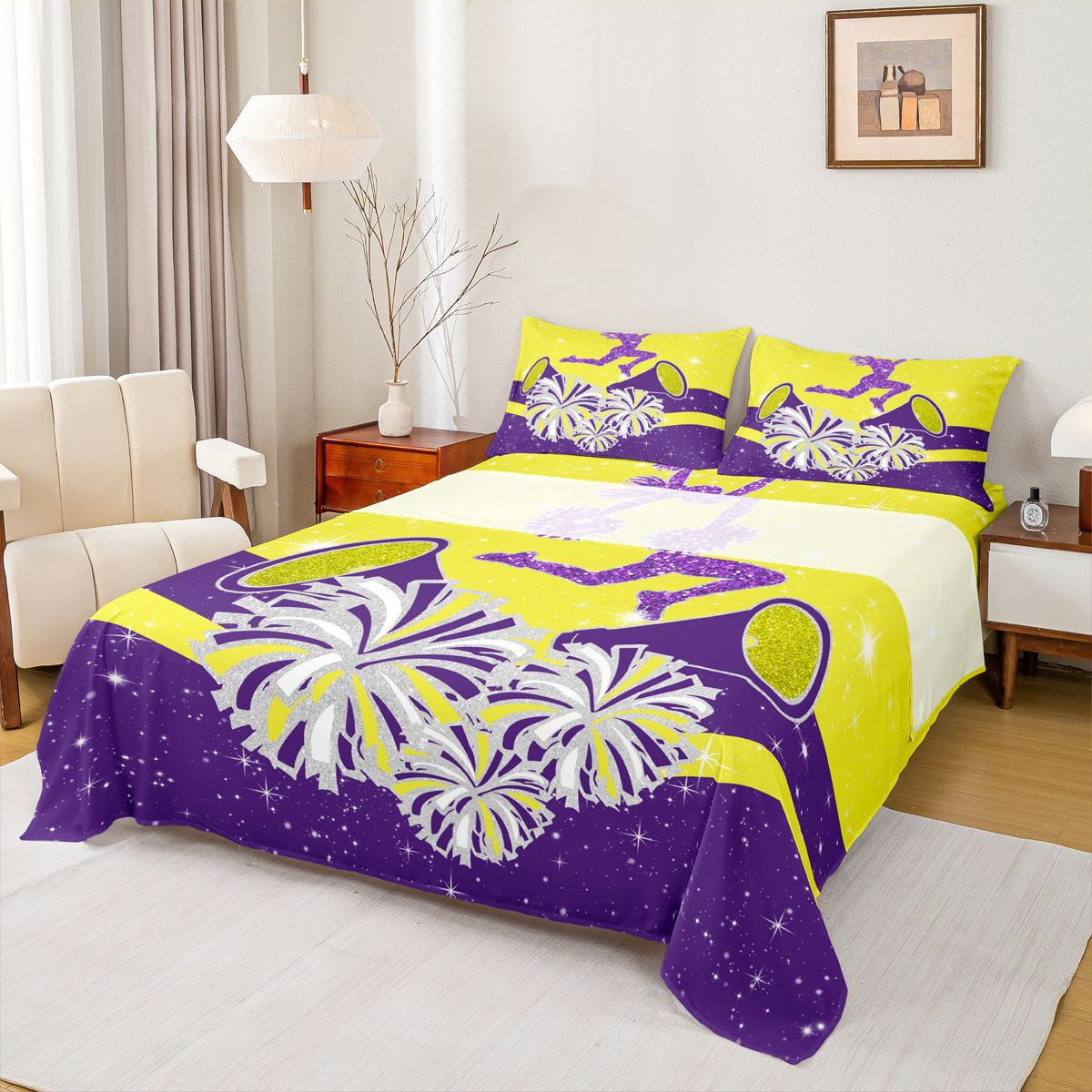 Castle Fairy Cheer Theme Full Size Sheets 4-Piece,Purple Yellow ...