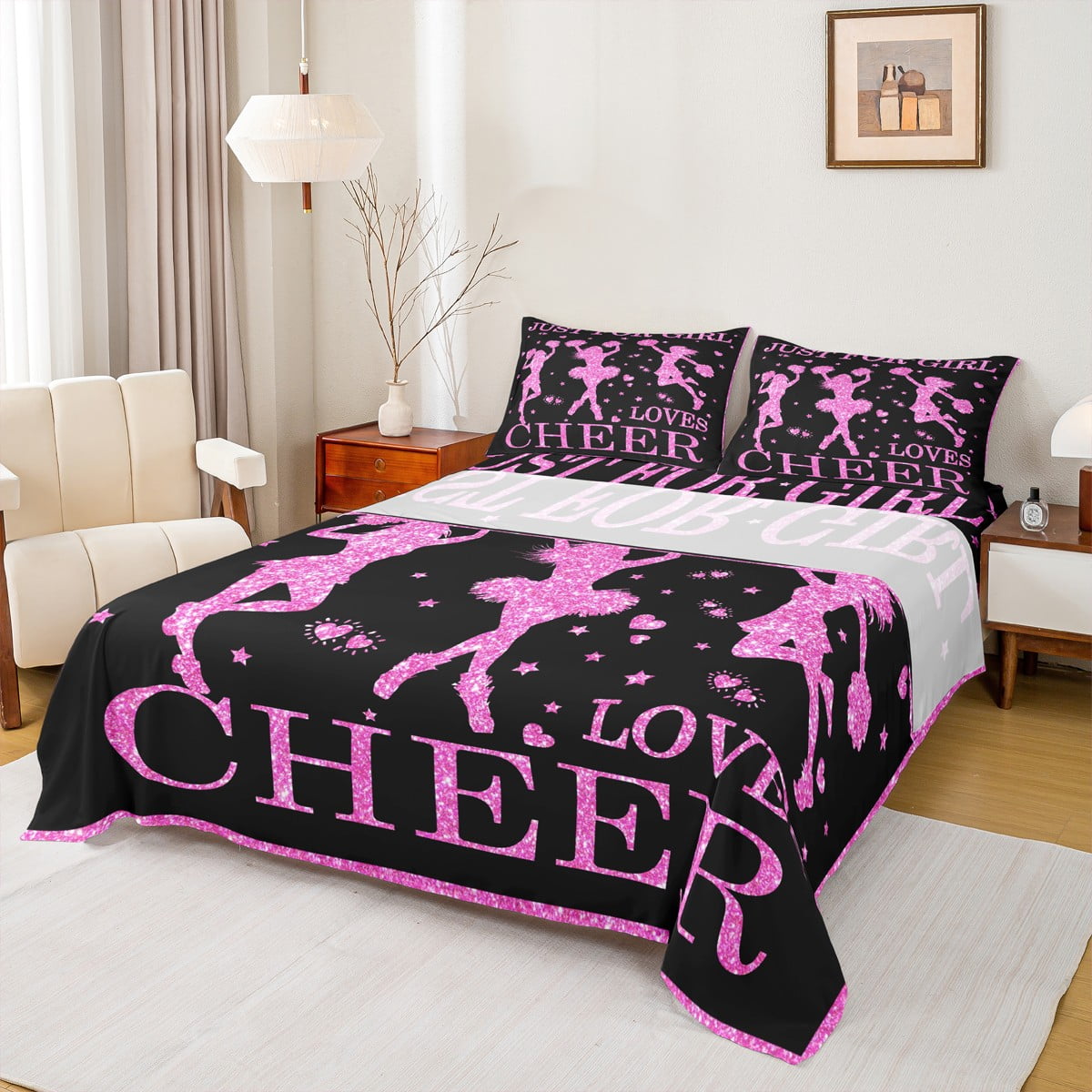 Castle Fairy Cheerleading Girl 4-Piece Full Size Sheets,Bling Glitter ...