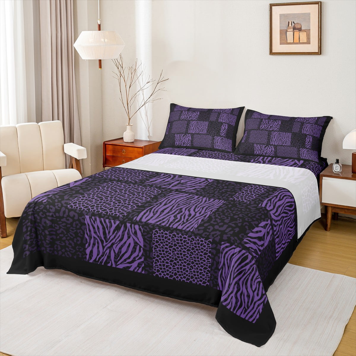Castle Fairy Cheetah Print 4-Piece Full Size Sheets,Black Purple Bed ...