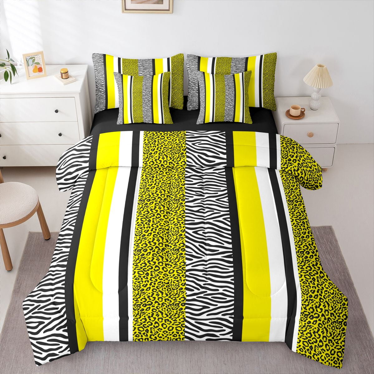 Castle Fairy Cheetah Print Bedding Comforter Set,Abstract Zebra Stripes ...