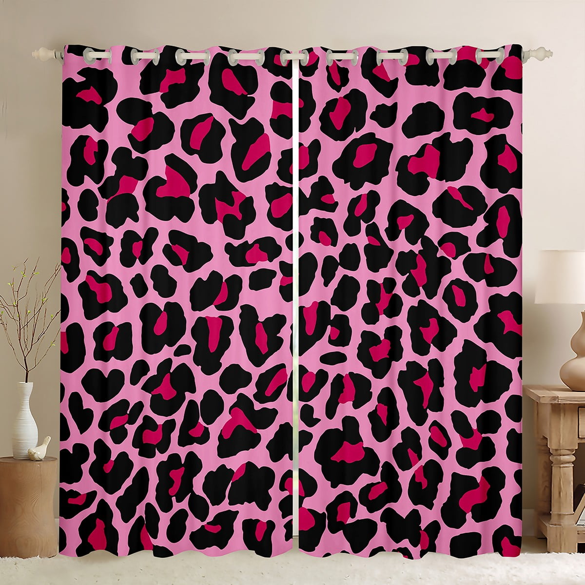 Castle Fairy Cheetah Print Girl Blackout Curtains Set of 2 (52x84 Each ...