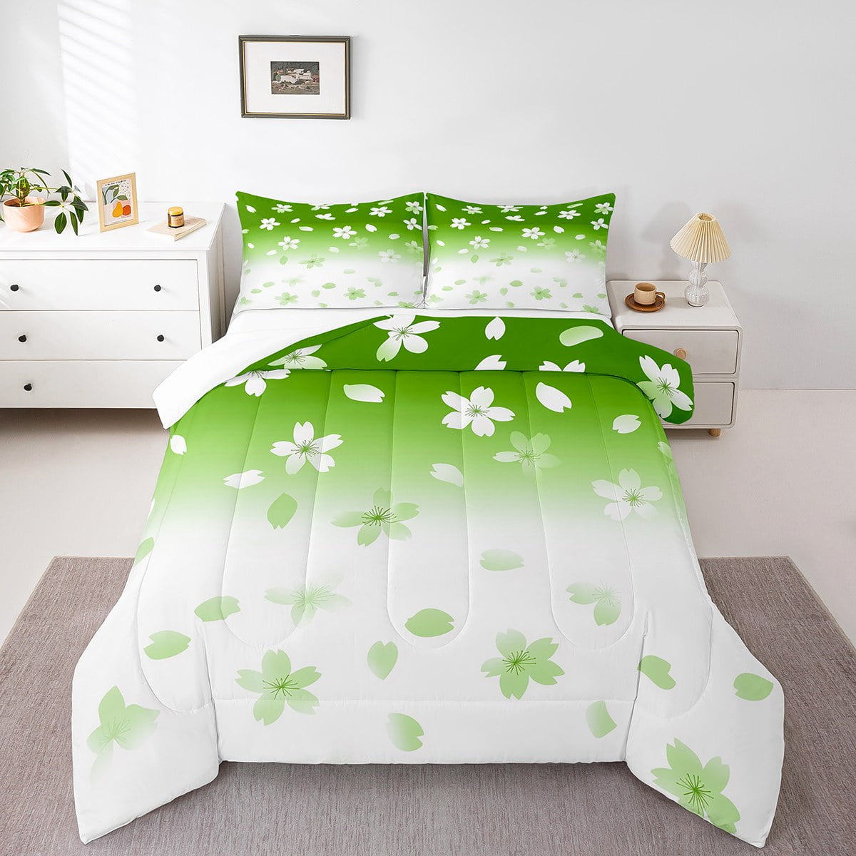 Castle Fairy Cherry Blossom 3pcs King Size Comforter Sets,Gradient ...