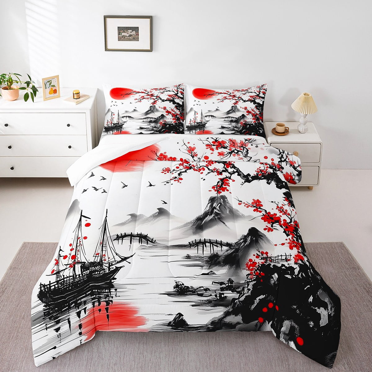 Castle Fairy Cherry Blossom 3pcs King Size Comforter Sets,Japanese ...