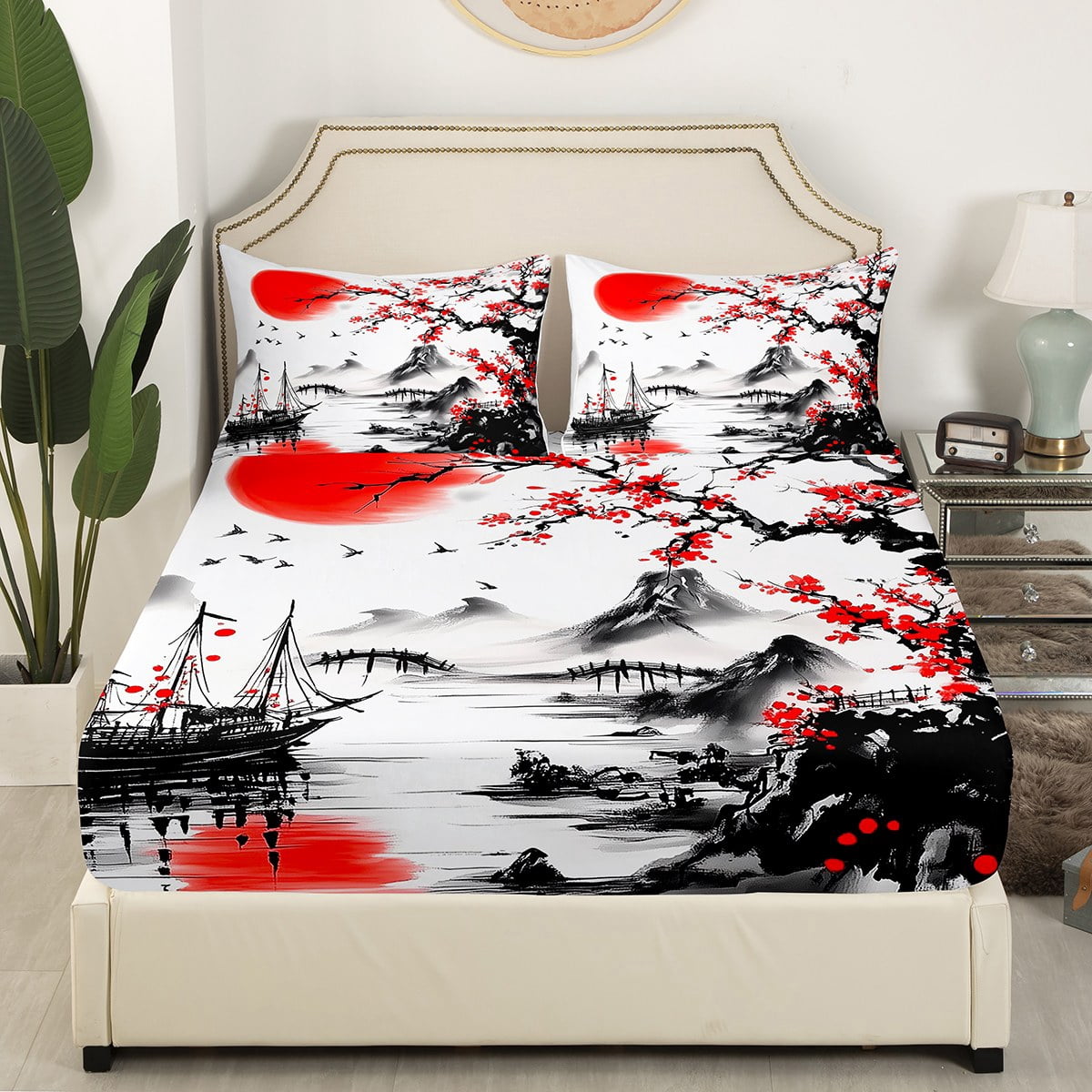 Castle Fairy Cherry Blossom 4-Piece Full Size Sheets,Japanese Style Bed ...