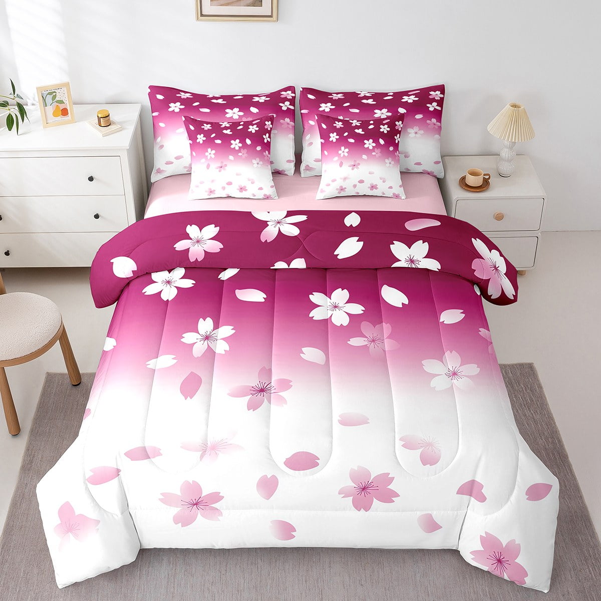 Castle Fairy Cherry Blossom 7-Piece Twin Bedding Sets,Gradient Ombre ...