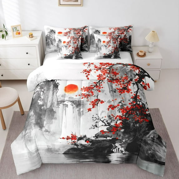 Castle Fairy Cherry Blossom Bedding Comforter Set,Watercolor Scenery ...