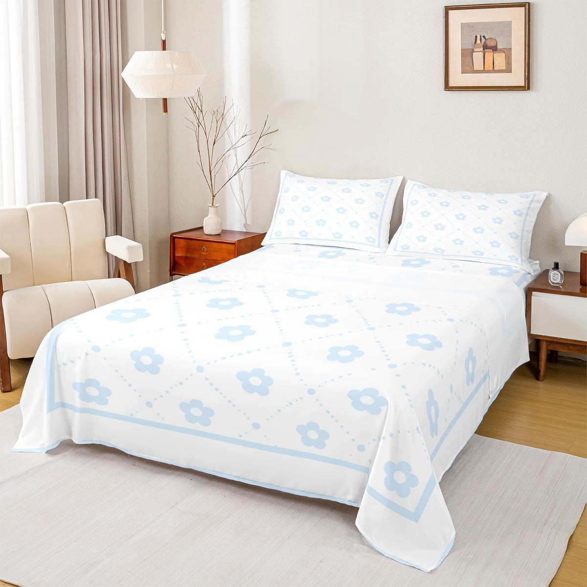 Castle Fairy Chic Floral Blue Daisy Full Size Sheets 4-Piece for Adults ...