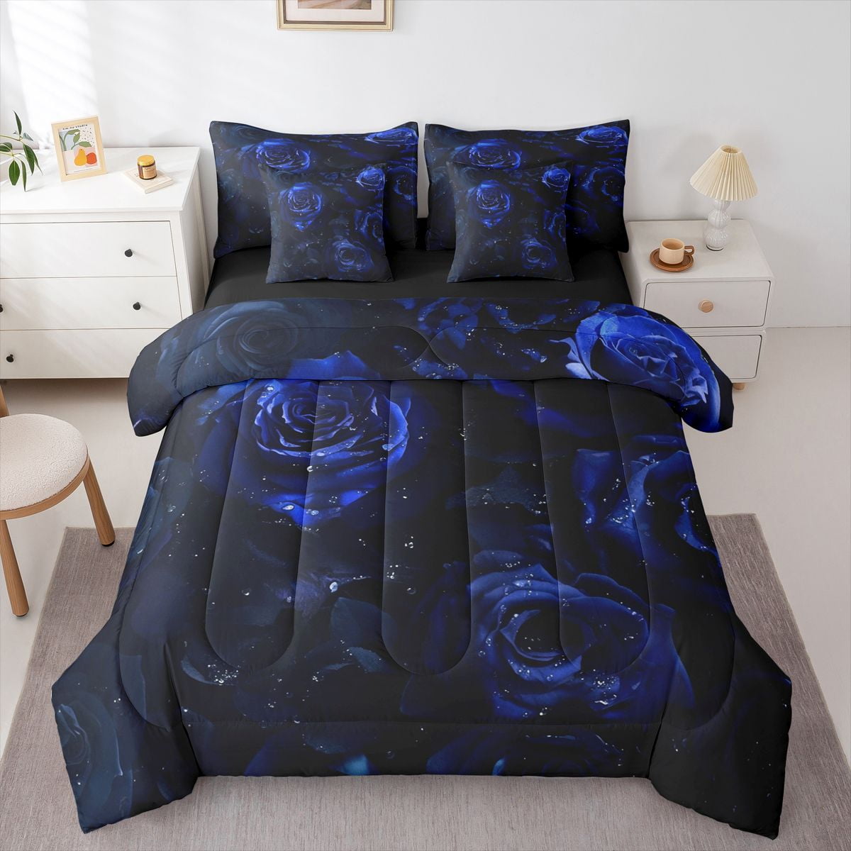 Castle Fairy Chic Floral Rose Bedding Comforter Set 7-Piece for Female ...