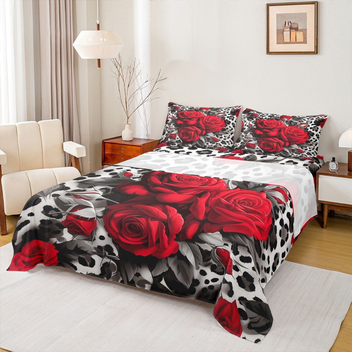 Castle Fairy 4-Piece King Chic Red Floral Rose Sheet Set - Walmart.com