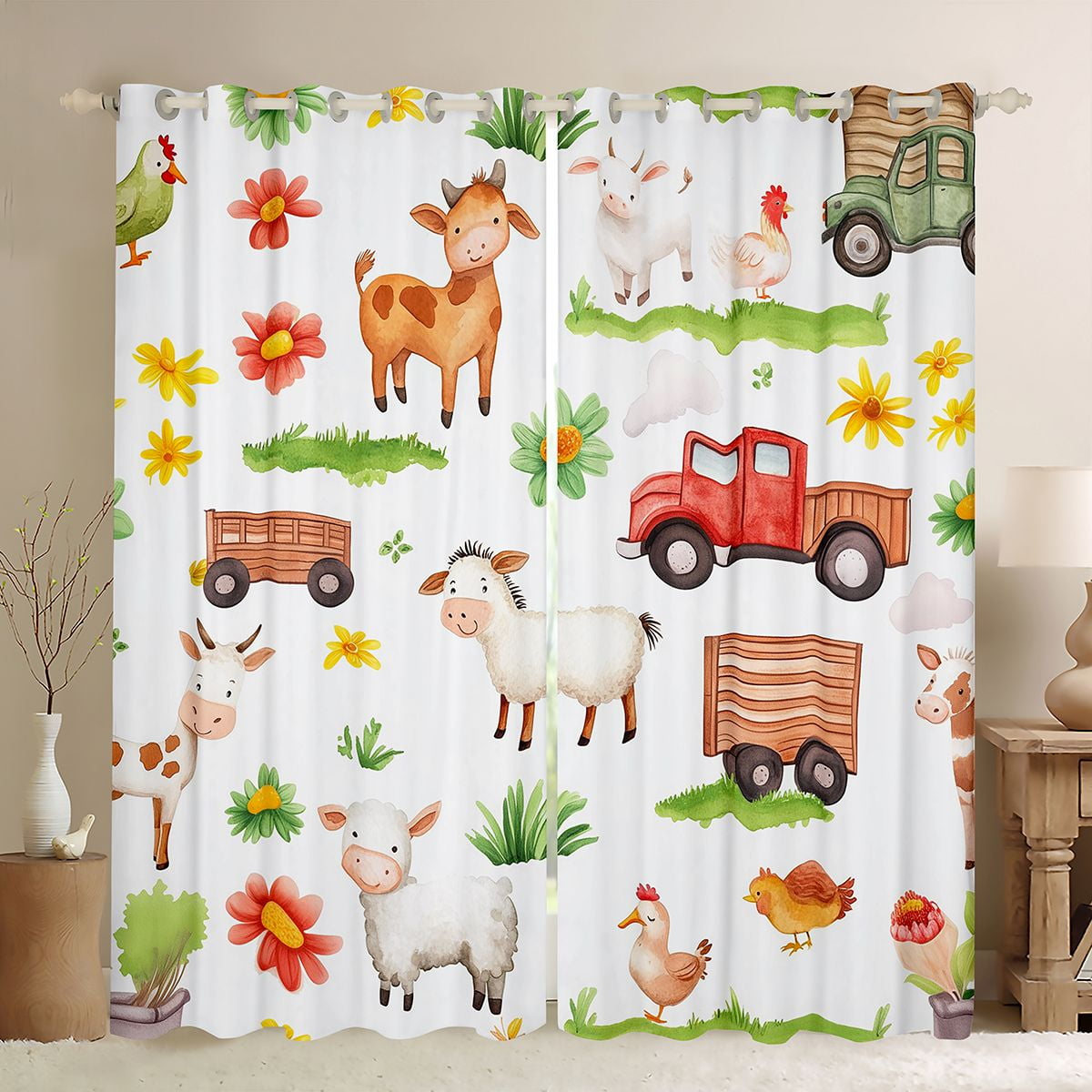 Castle Fairy Chicken Goat Cow Black Out Curtains,Farmhouse Curtains ...