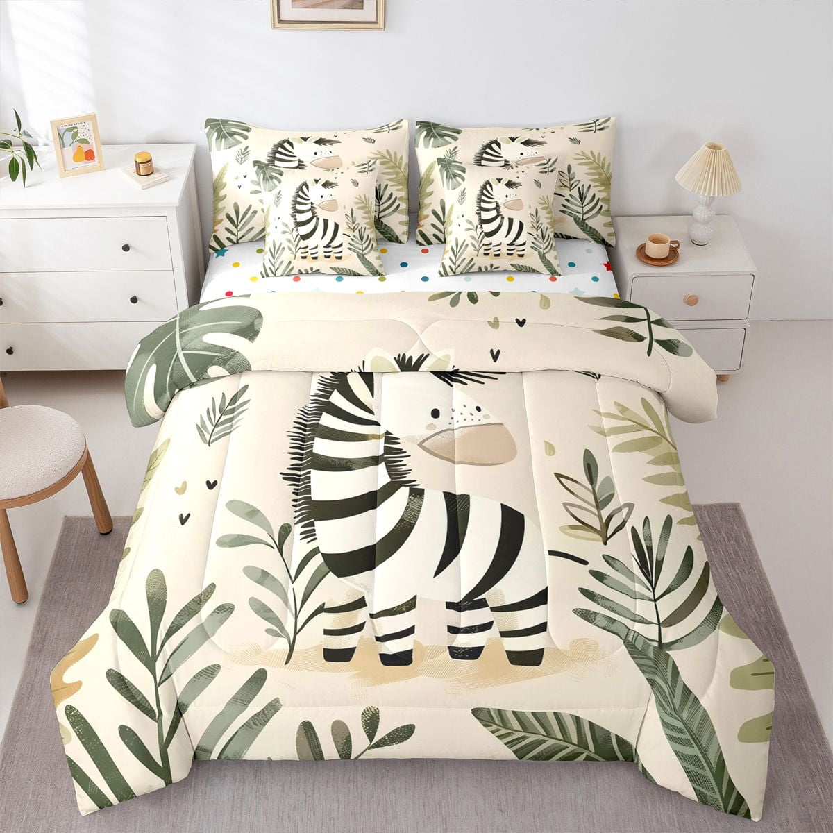 Castle Fairy Child Animal Zebra Bedding Comforter Set,Botanical Leaves ...