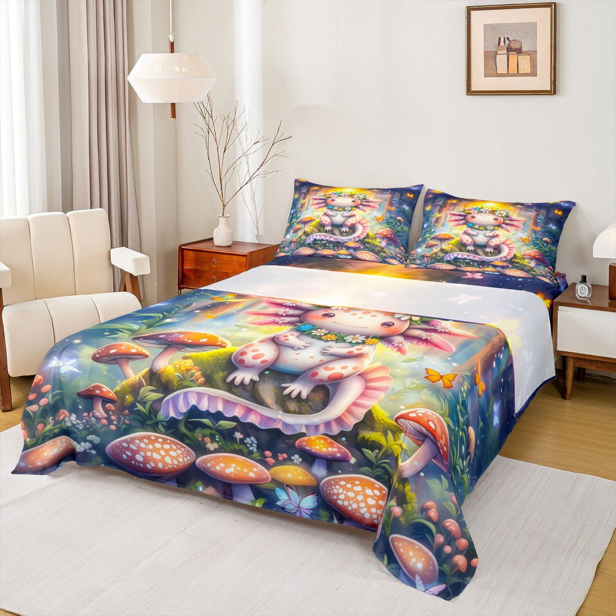 Castle Fairy Child Boys Girls Cute Floral Axolotl Full Size Sheets,Pink ...