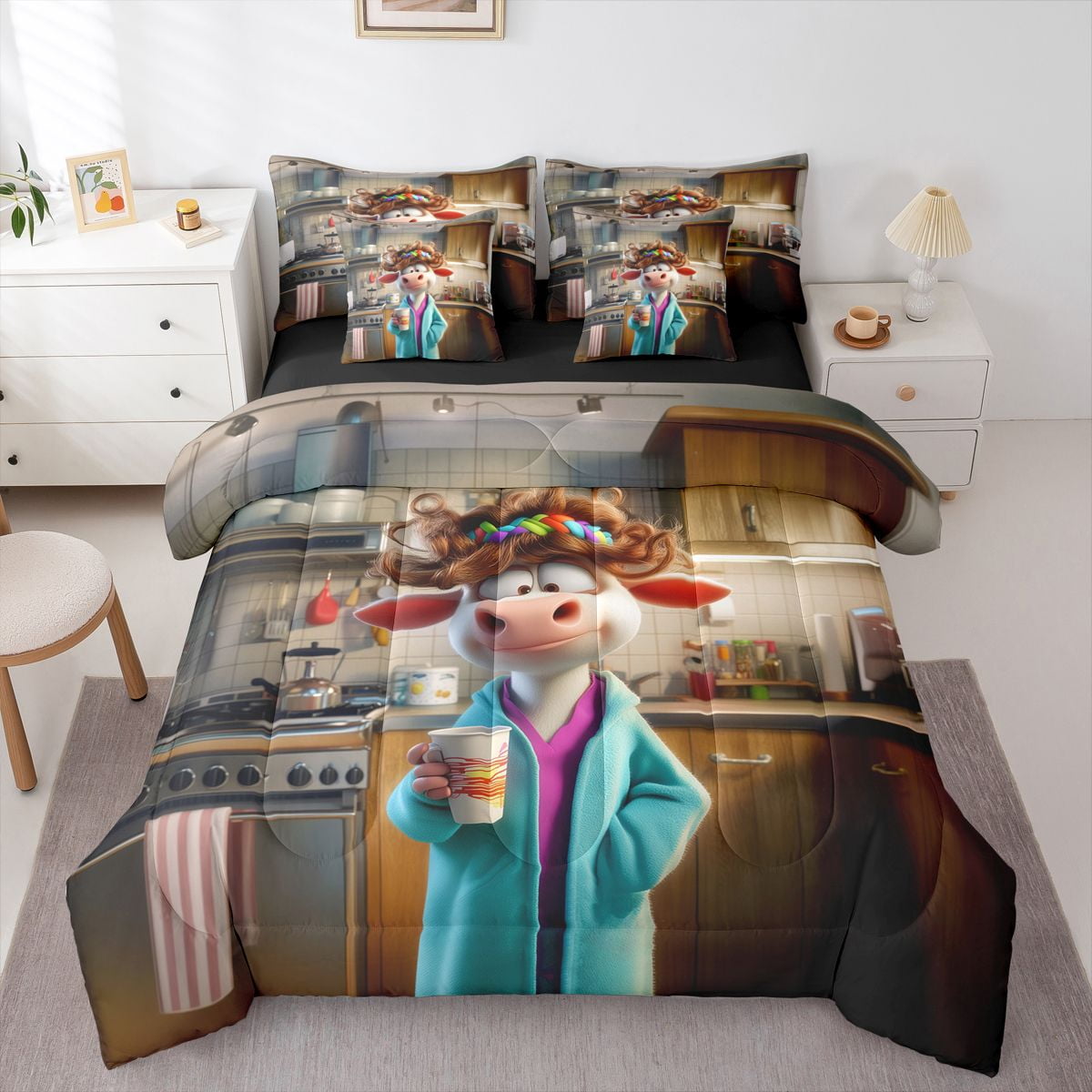 Castle Fairy Child Cute Cow Twin Bedding Sets,Cartoon 3D Animal Bedding ...