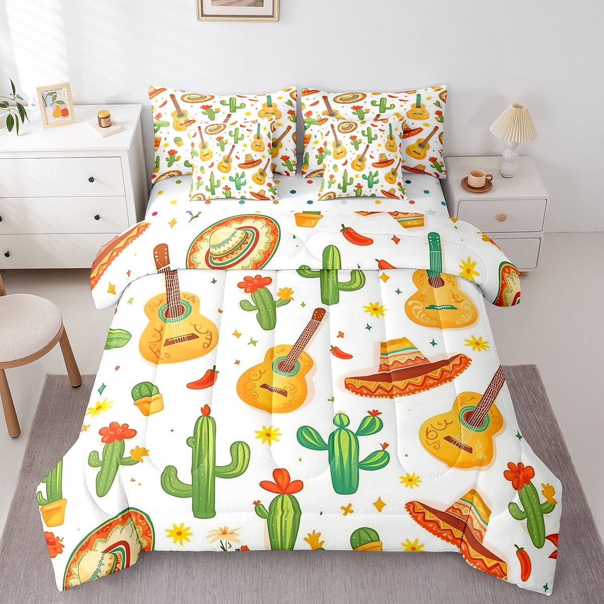 Castle Fairy Child Music Guitar Bedding Comforter Set,Western Cactus ...