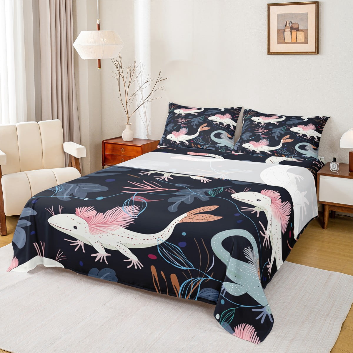 Castle Fairy Child Ocean Salamander 4 Pieces Queen Sheet Sets,Cartoon ...