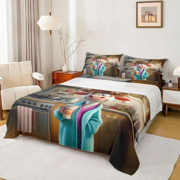 Castle Fairy Child Teens Cute Cow Queen Sheet Sets,Cartoon 3D Animal ...