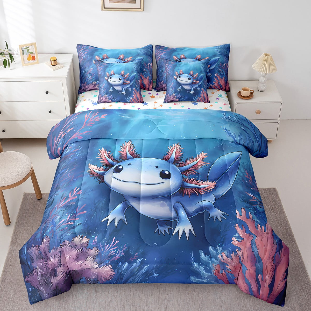 Castle Fairy Children Blue Axolotl Bedding Comforter Set,Salamander ...