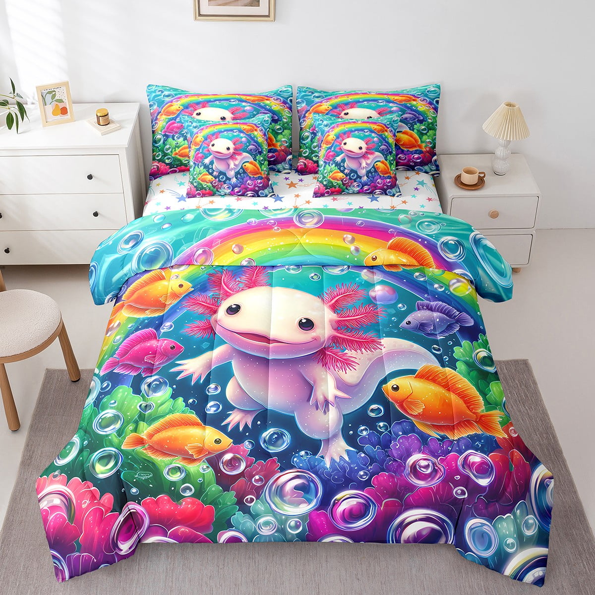 Castle Fairy Children Cartoon Axolotl Bedding Comforter Set,Salamander ...