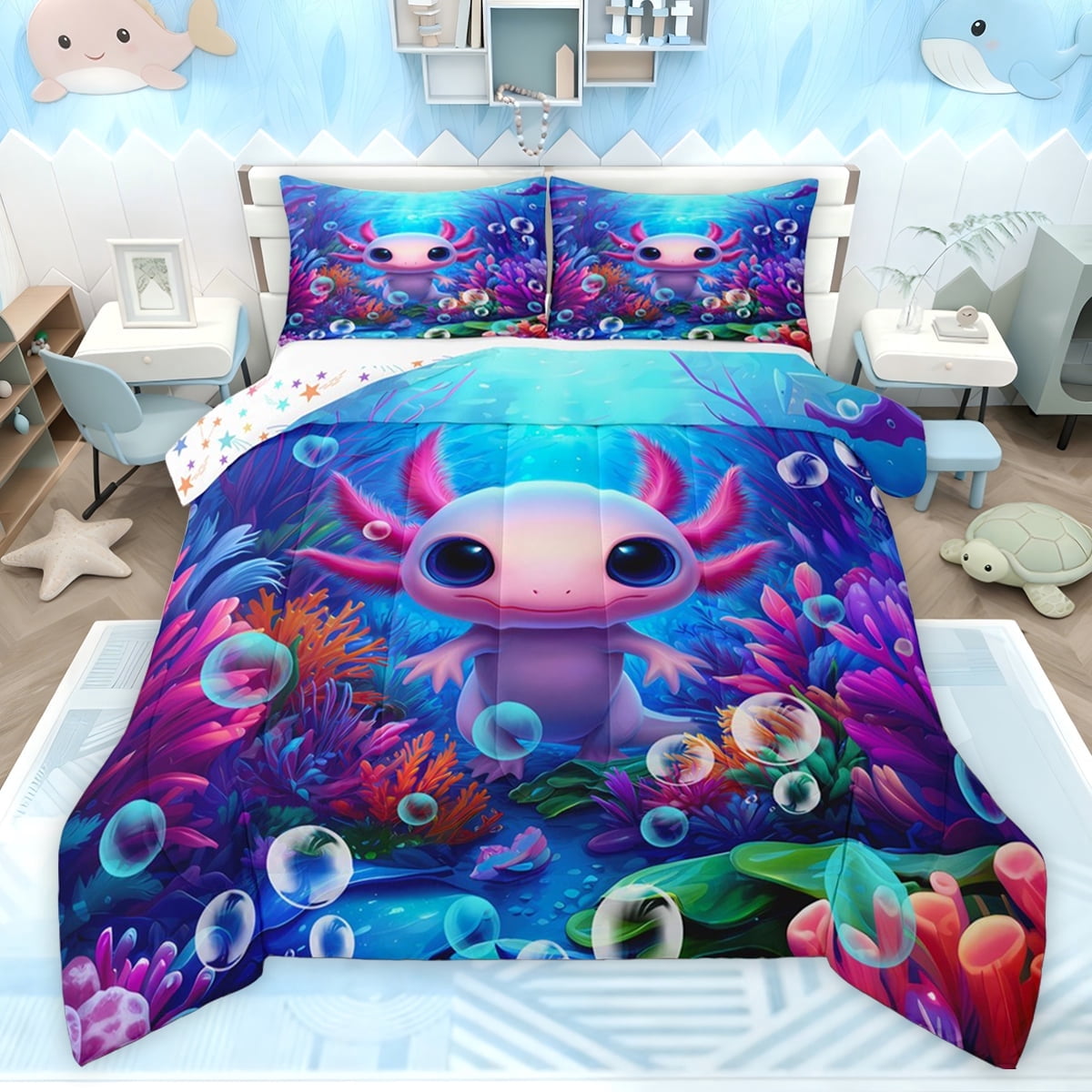 Castle Fairy Children Cartoon Axolotl Twin Comforter Sets,Ocean ...
