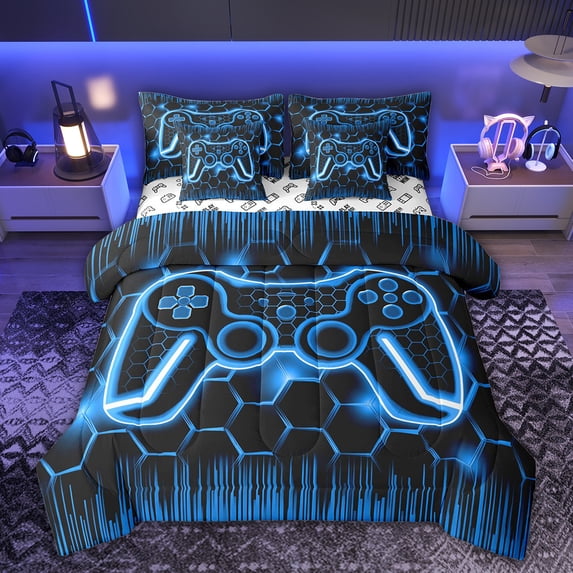 Castle Fairy Children Hexagon Gamer Bedding Comforter Set,Stripes Full ...