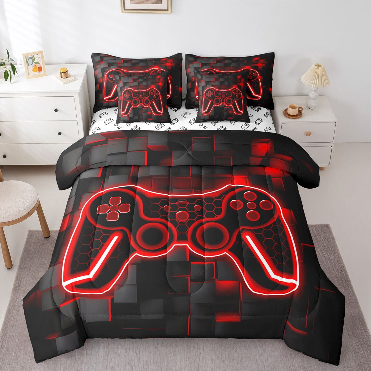 Castle Fairy Children Hexagon Gamer Bedding Comforter Set,Video Game ...