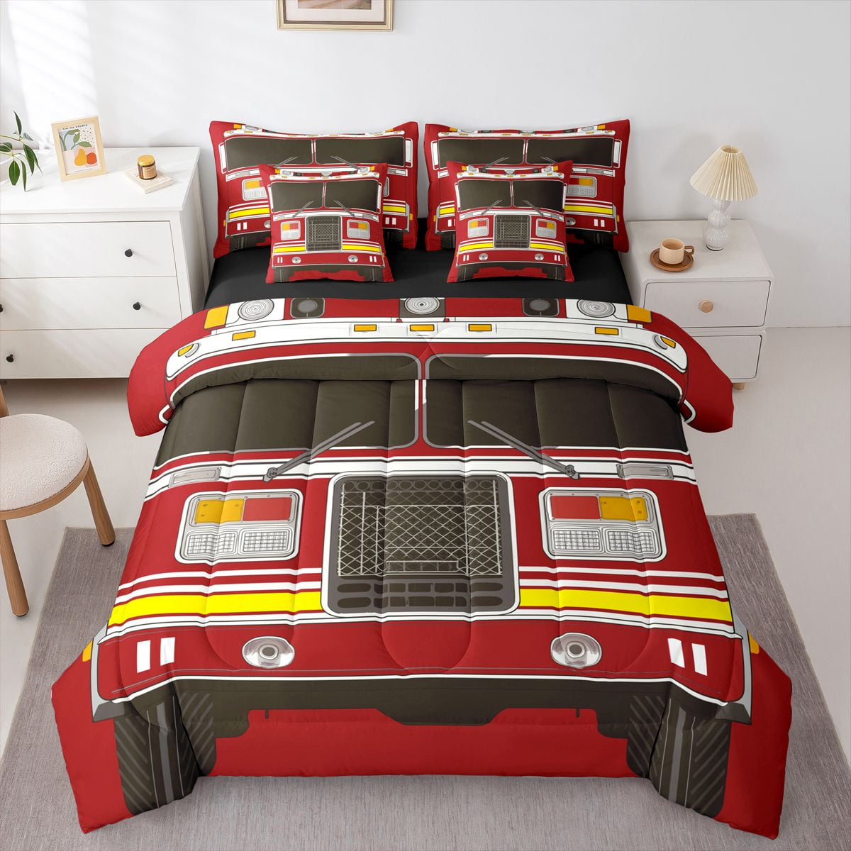 Castle Fairy Children Kids Cartoon Fire Truck Bedding Comforter Set 7 ...