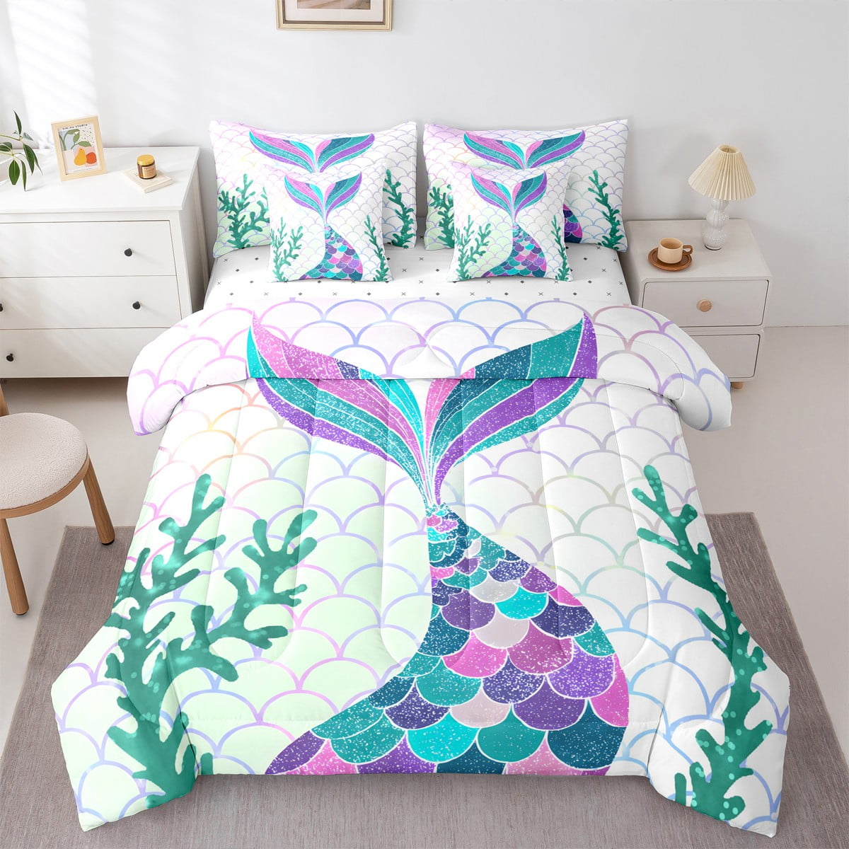 Castle Fairy Children Mermaid Fishtail 7 Pieces Bedding Comforter Set ...