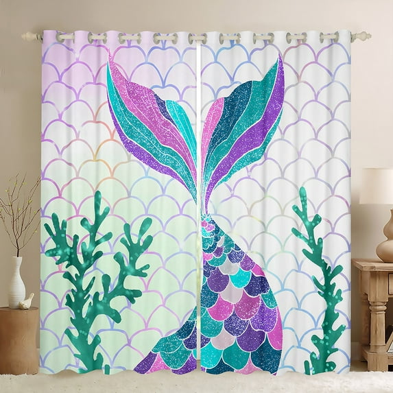 Castle Fairy Children Mermaid Fishtail Black Out Curtains,Marine ...