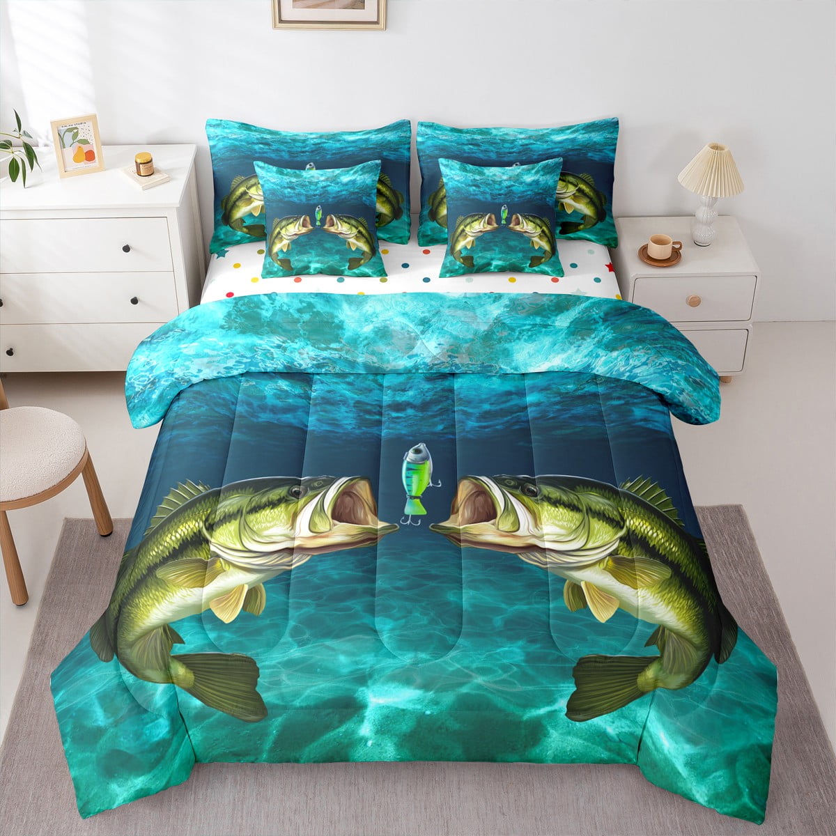 Castle Fairy Children Teenagers Big Bass Fish Bedding Comforter Set 7 ...