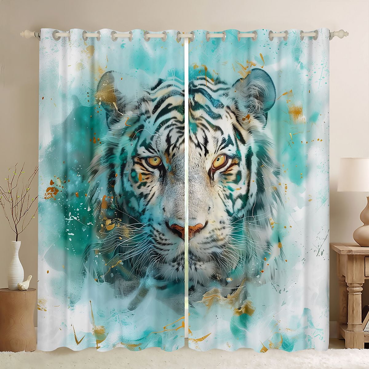 Castle Fairy Children Teenagers Tiger Animal Blackout Curtains Set of 2 ...