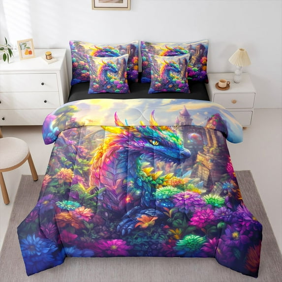 Castle Fairy Children Wild Dragon Bedding Comforter Set,Chic Flowers ...