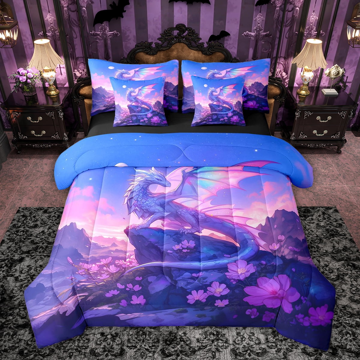Castle Fairy Children Wild Dragon Bedding Comforter Set,Chic Flowers ...