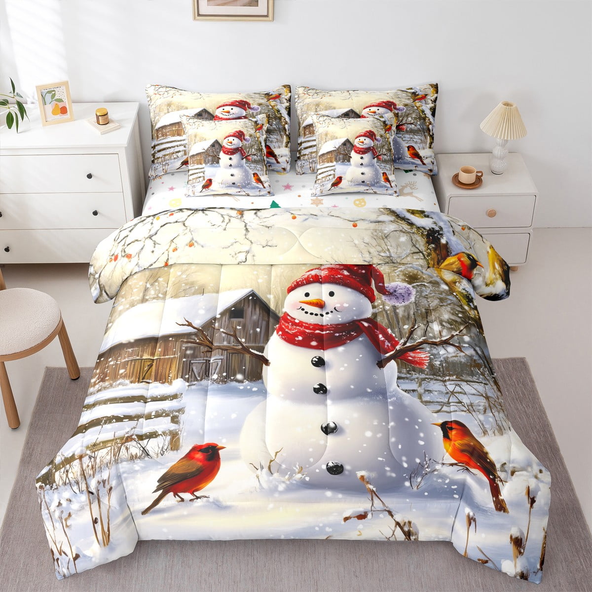 Castle Fairy Children Xmas Snowman 7-Piece Bedding Comforter Set,Happy ...