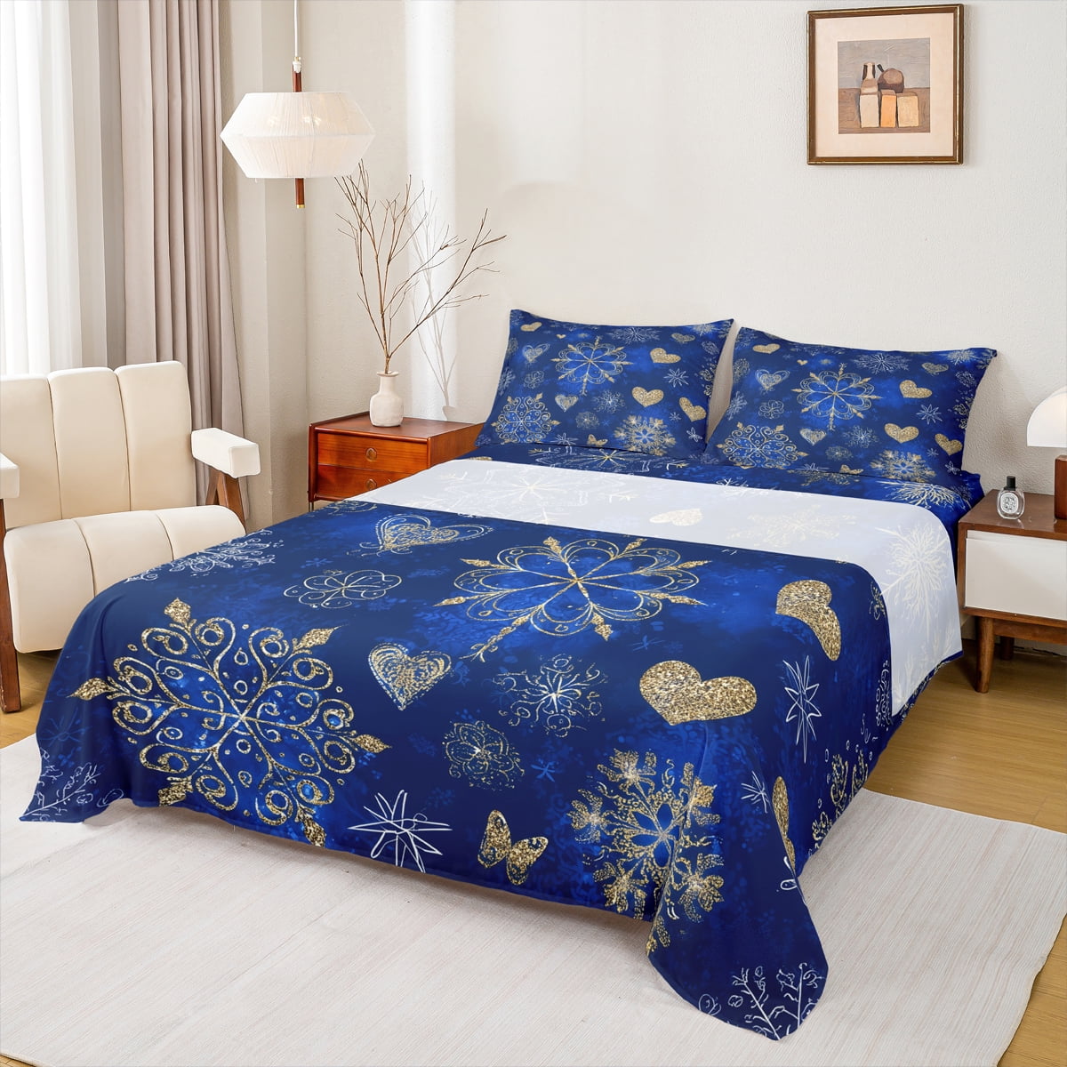 Castle Fairy Christmas Chic Snowflake 4 Pieces Queen Sheet Sets for ...