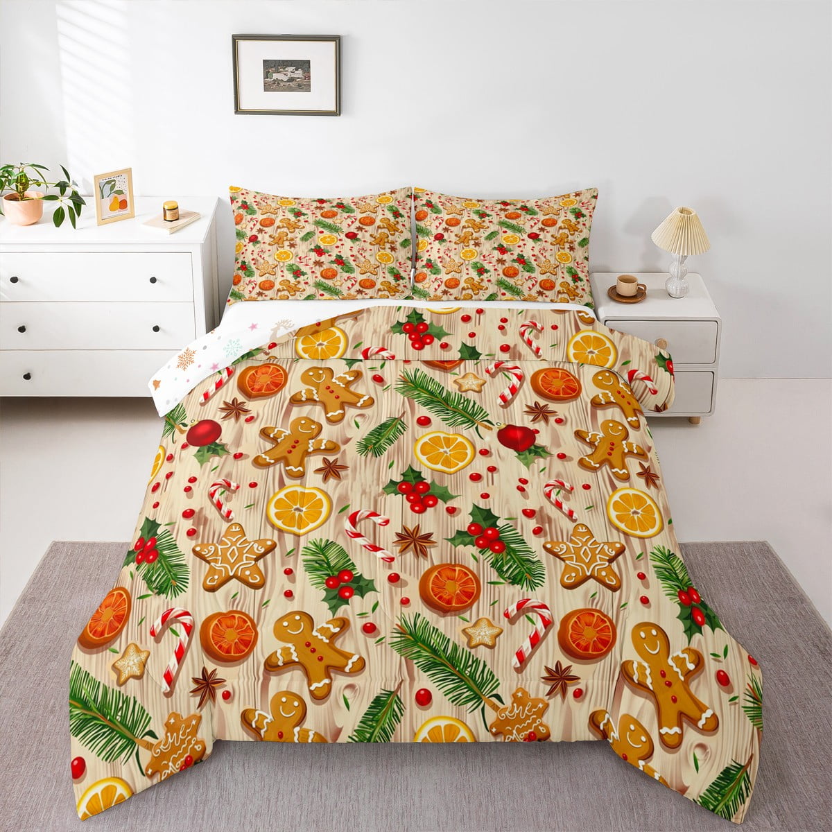 Castle Fairy Christmas Gingerbread Man 3 Pieces Queen Comforter Set for ...