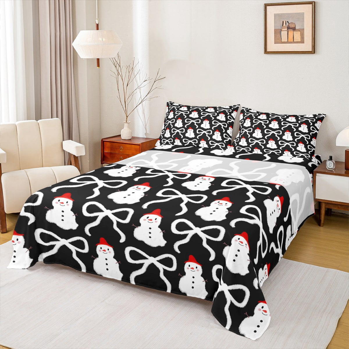 Castle Fairy Christmas Snowman 4 Pieces Queen Sheet Sets,Kawaii Bow ...