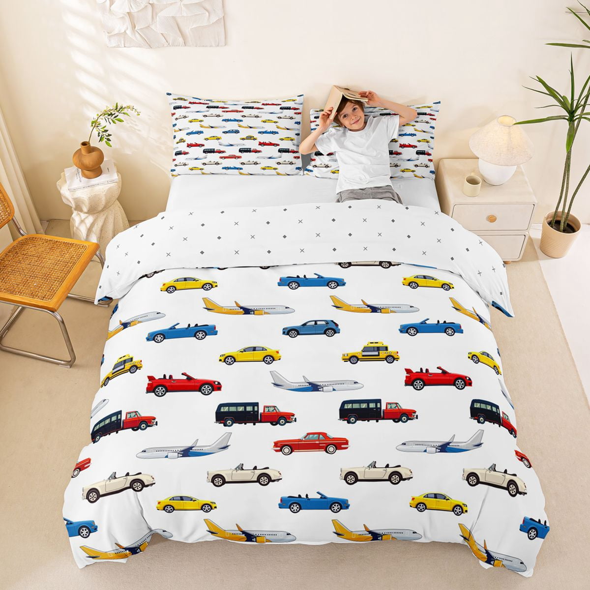 Castle Fairy City Vehicle Pattern Queen Duvet Cover Set for Teens ...