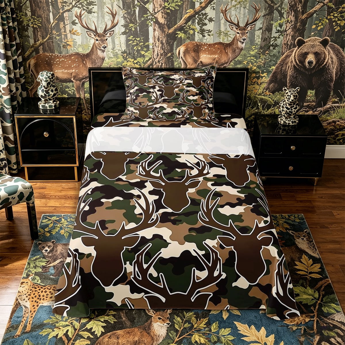 Castle Fairy Classic Camo Outline Deer Twin Sheets 3pcs,Abstract ...
