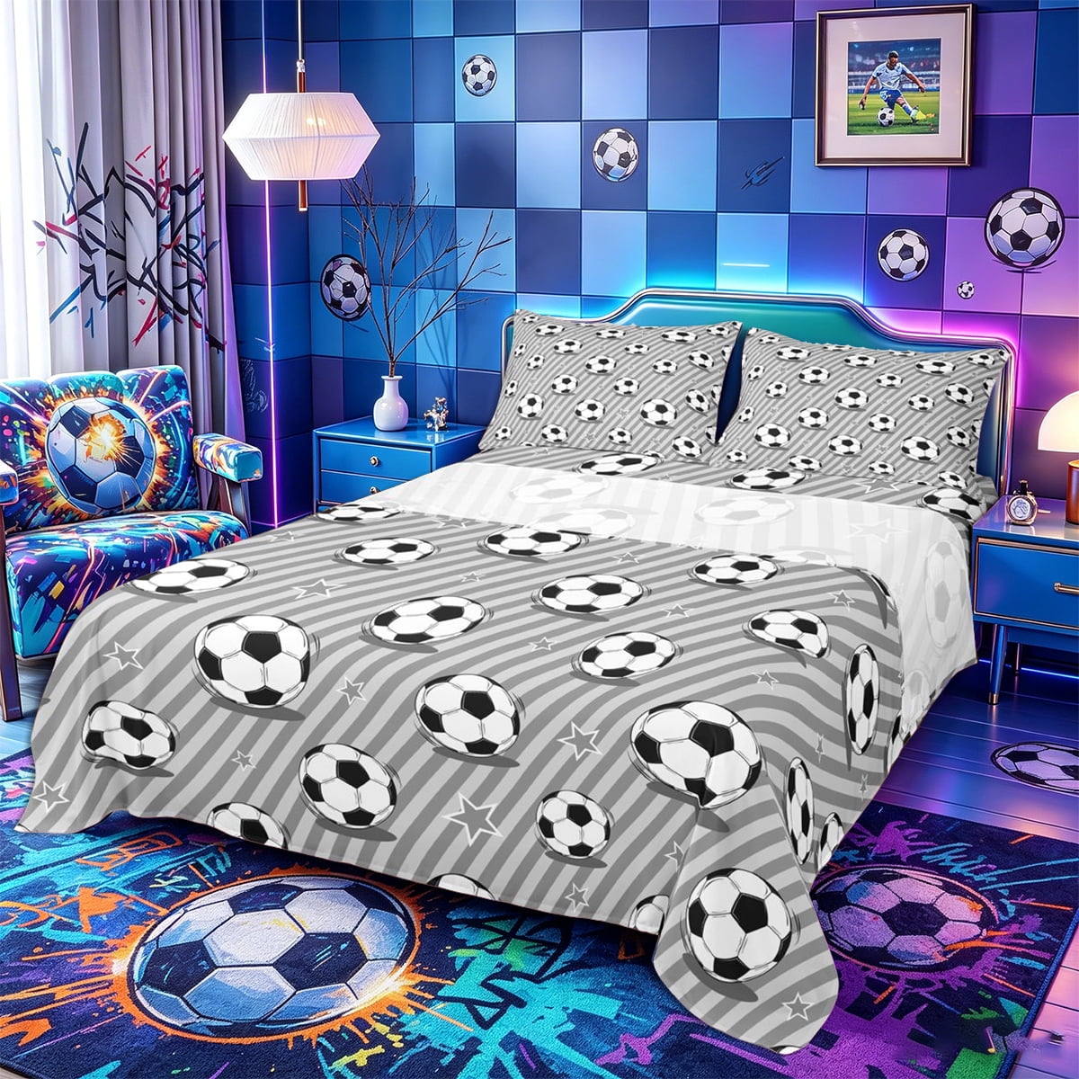 Castle Fairy Classic Soccer Queen Sheets 4 Pieces, Geometric Stripes ...