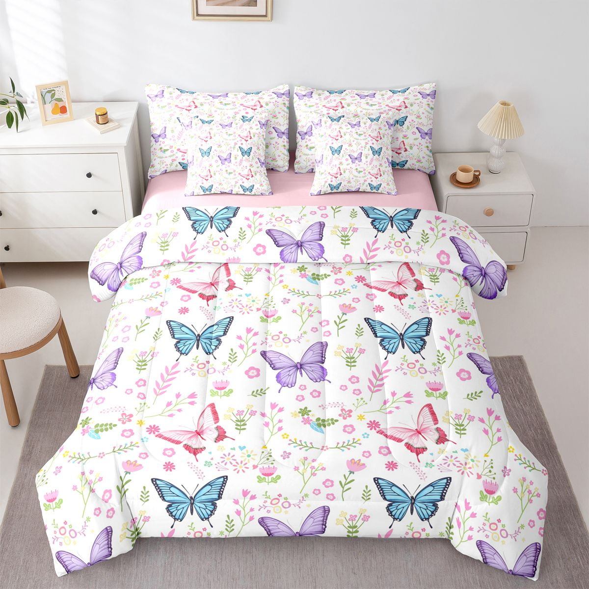 Castle Fairy Colorful Butterflies Twin Bedding Sets 7-Piece for Kids ...