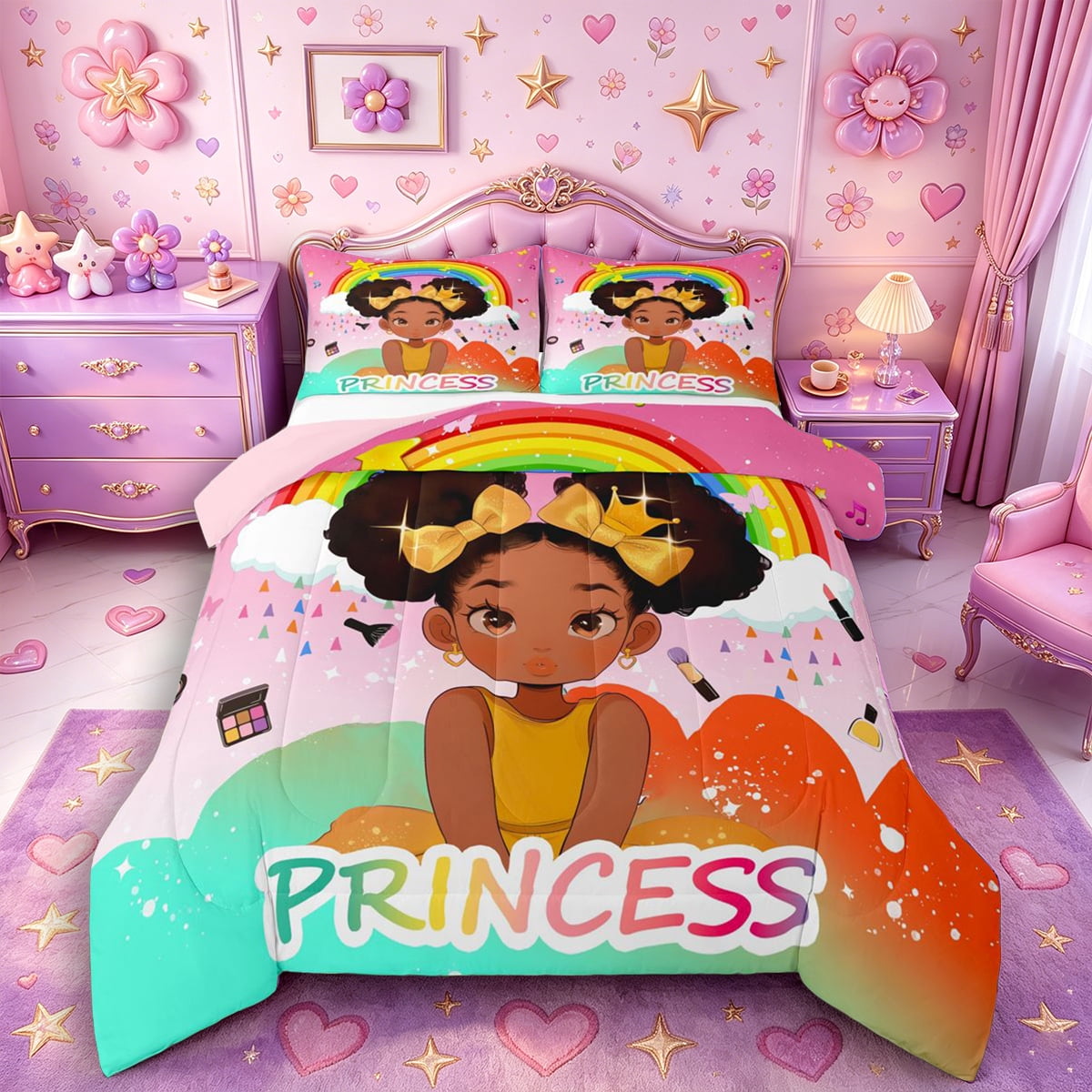 Castle Fairy Colorful Cartoon Black Princess Queen Comforter Set 3 ...