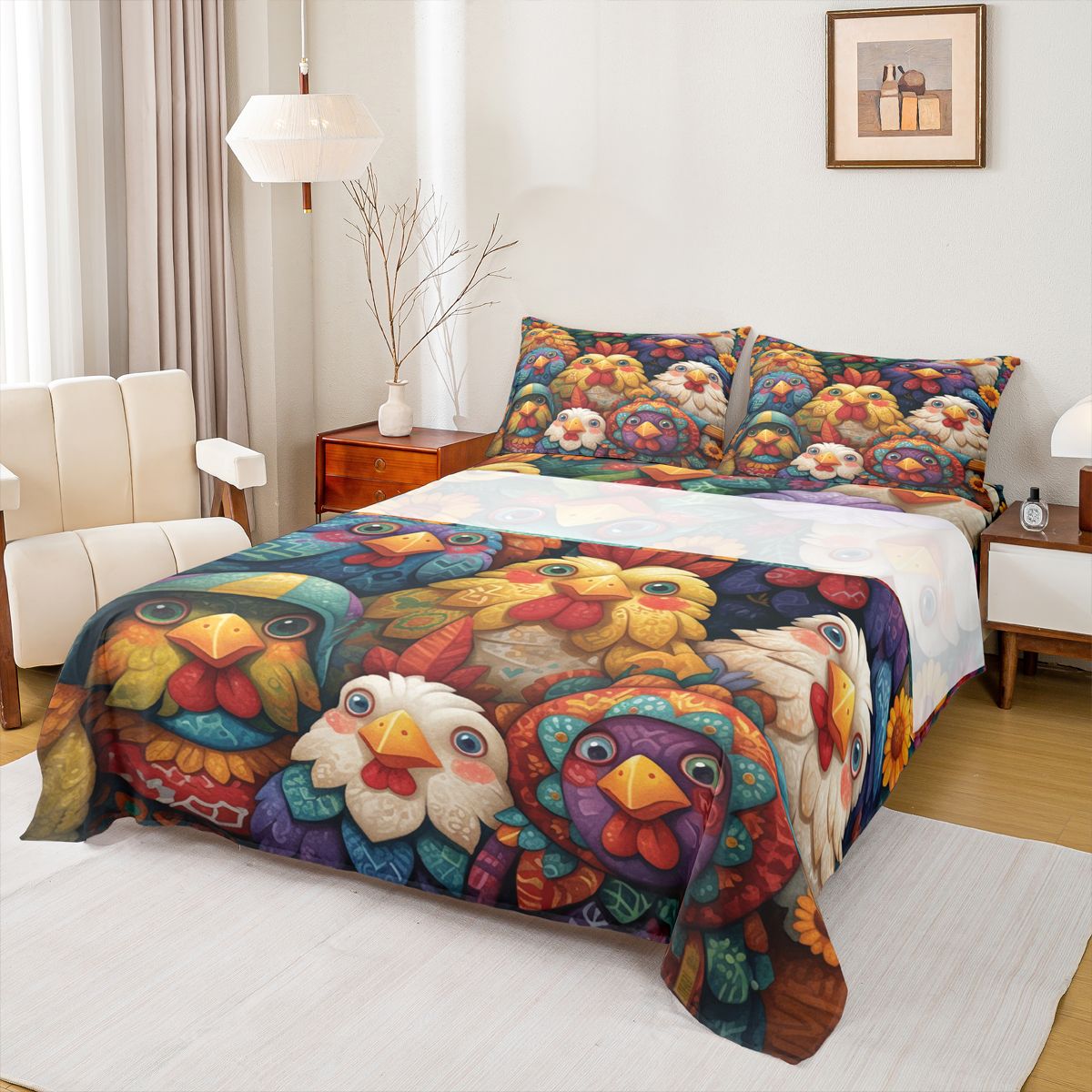 Castle Fairy Colorful Chicken Full Size Sheets 4-Piece for Female Men ...