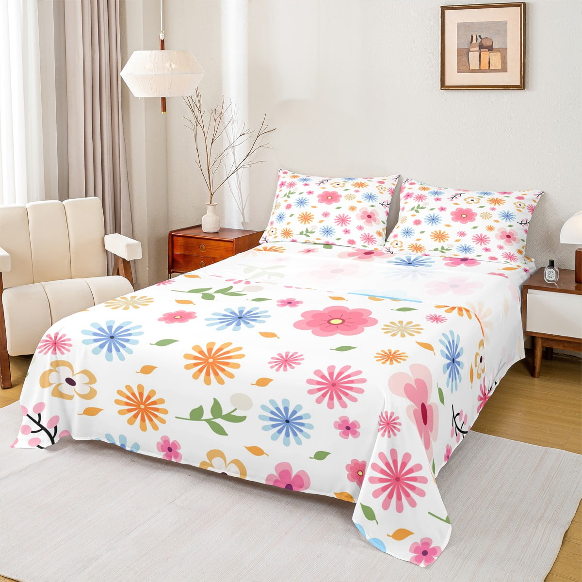 Castle Fairy Colorful Flower 4-Piece Full Size Sheets,Spring Garden Bed ...