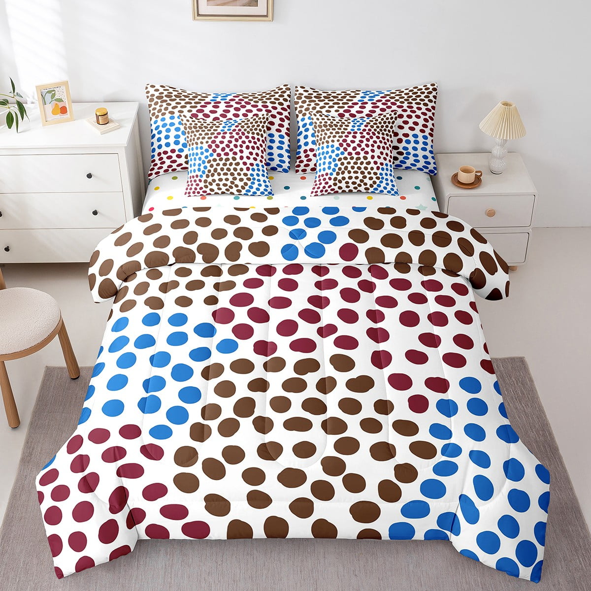 Castle Fairy Colorful Polka Dots 7pcs Bedding Comforter Set for Teens ...