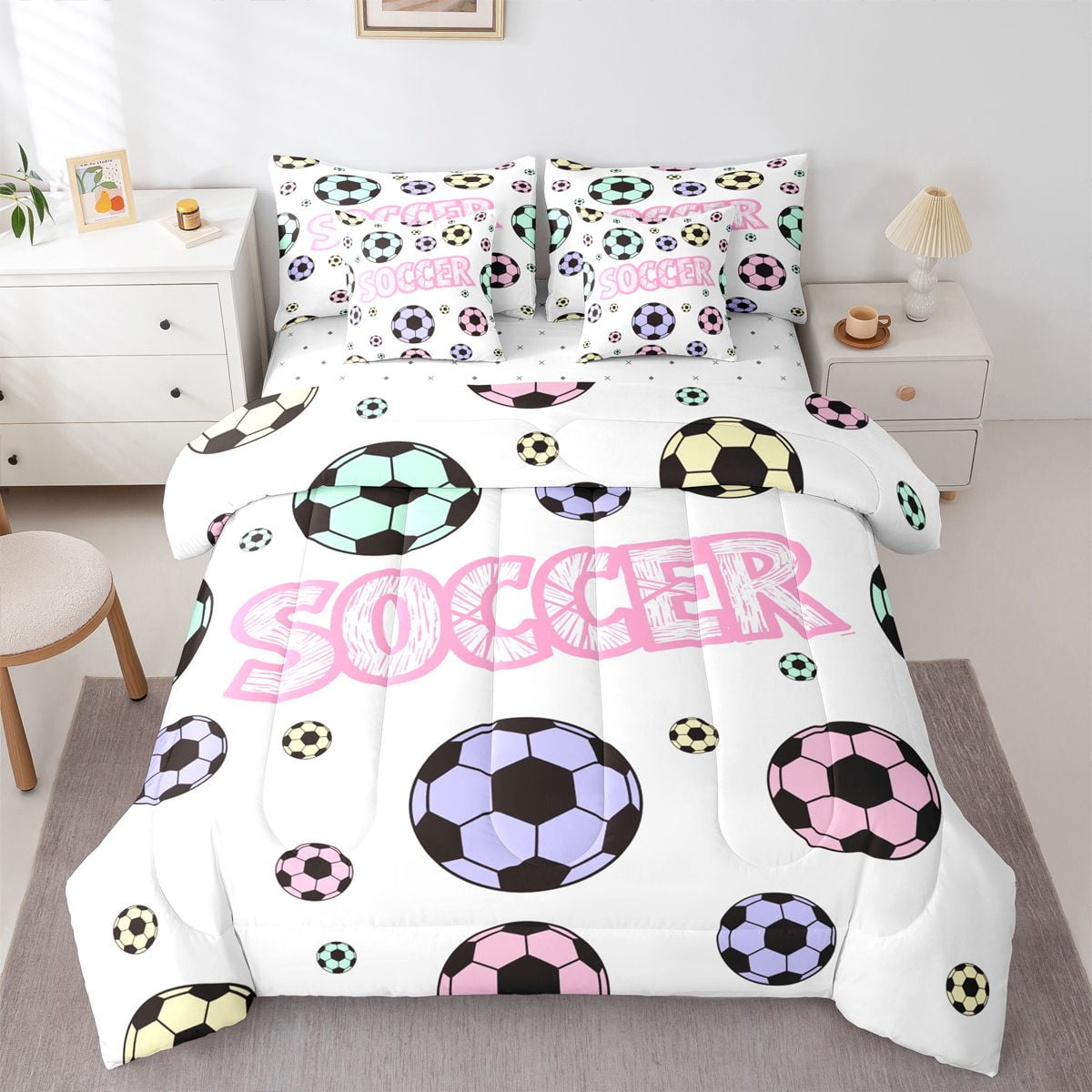 Castle Fairy Colorful Soccer Bedding Comforter Set,Sport King Bedding ...