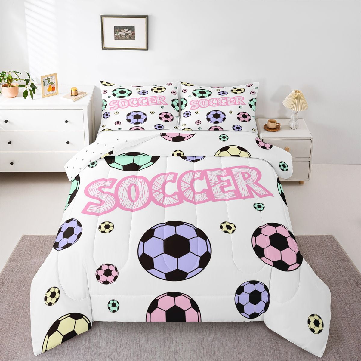 Castle Fairy Colorful Soccer Full Size Comforter Sets for Kids Children ...