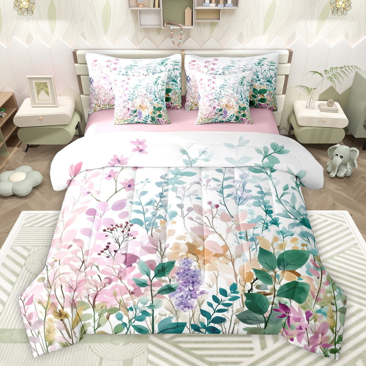Castle Fairy Colorful Tree Leaves Bedding Comforter Set 7pcs for Female ...