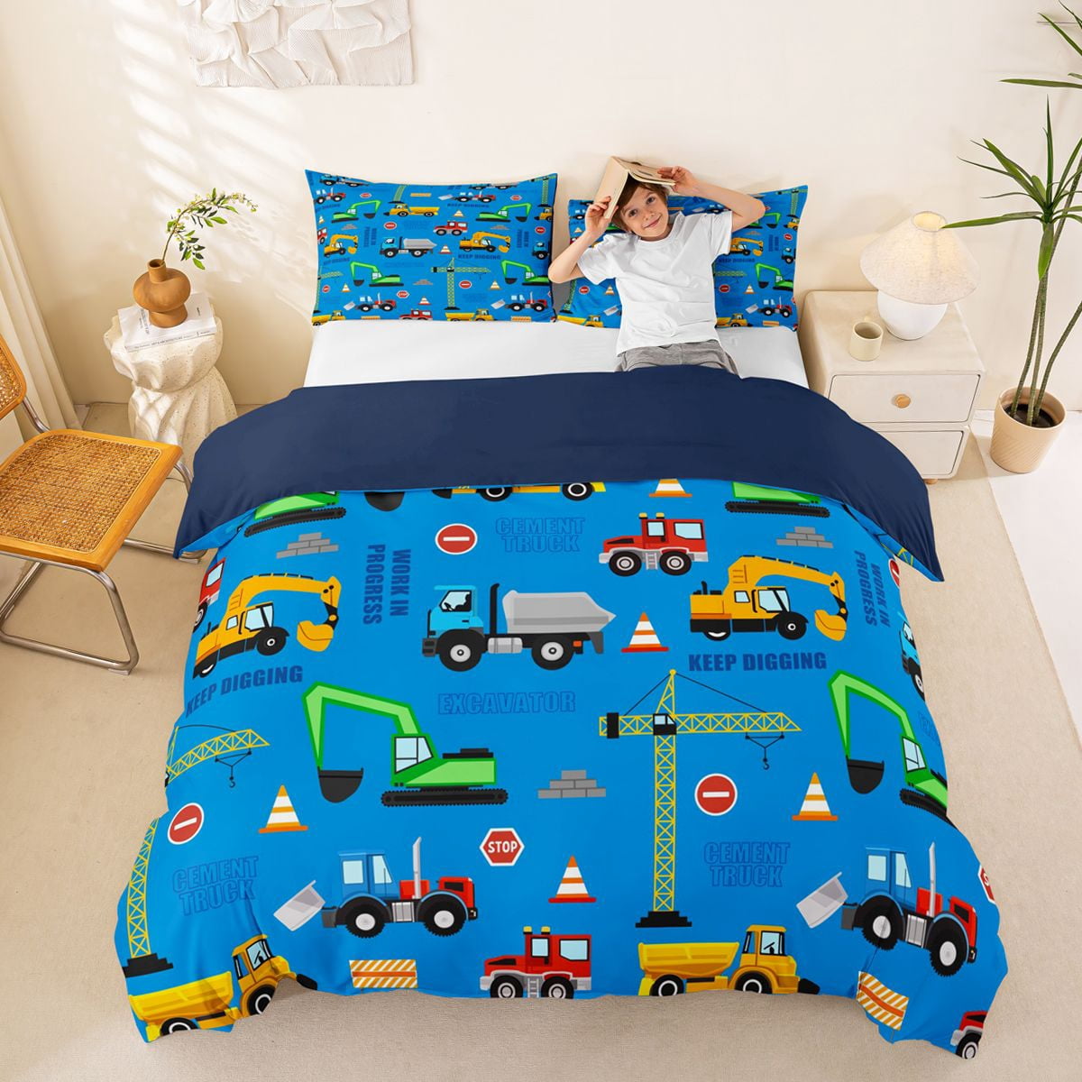Castle Fairy Construction Truck Pattern Duvet Cover Set for Boys, "Keep ...