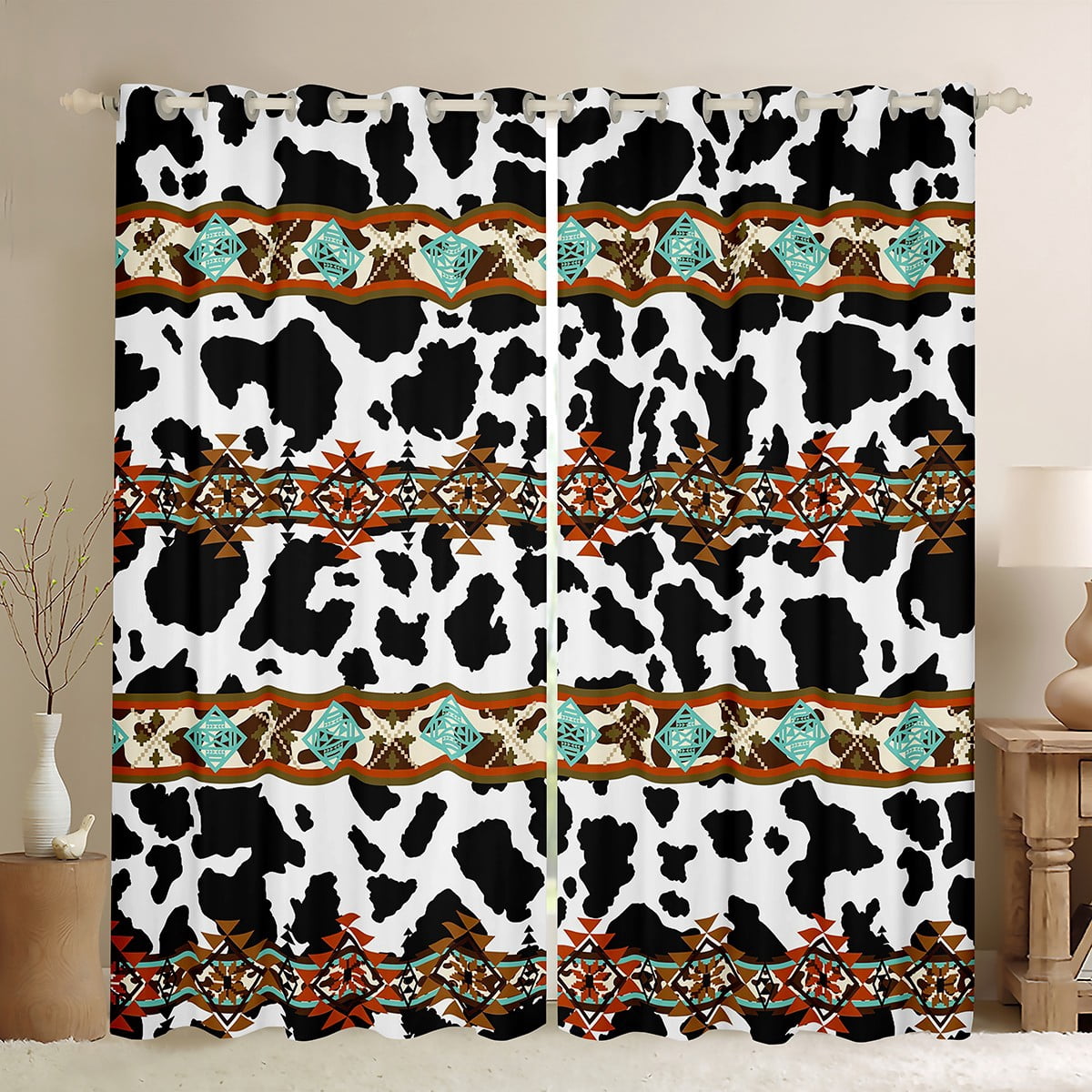Castle Fairy Cow Print Blackout Curtains Set of 2 (52x84 Each) for ...