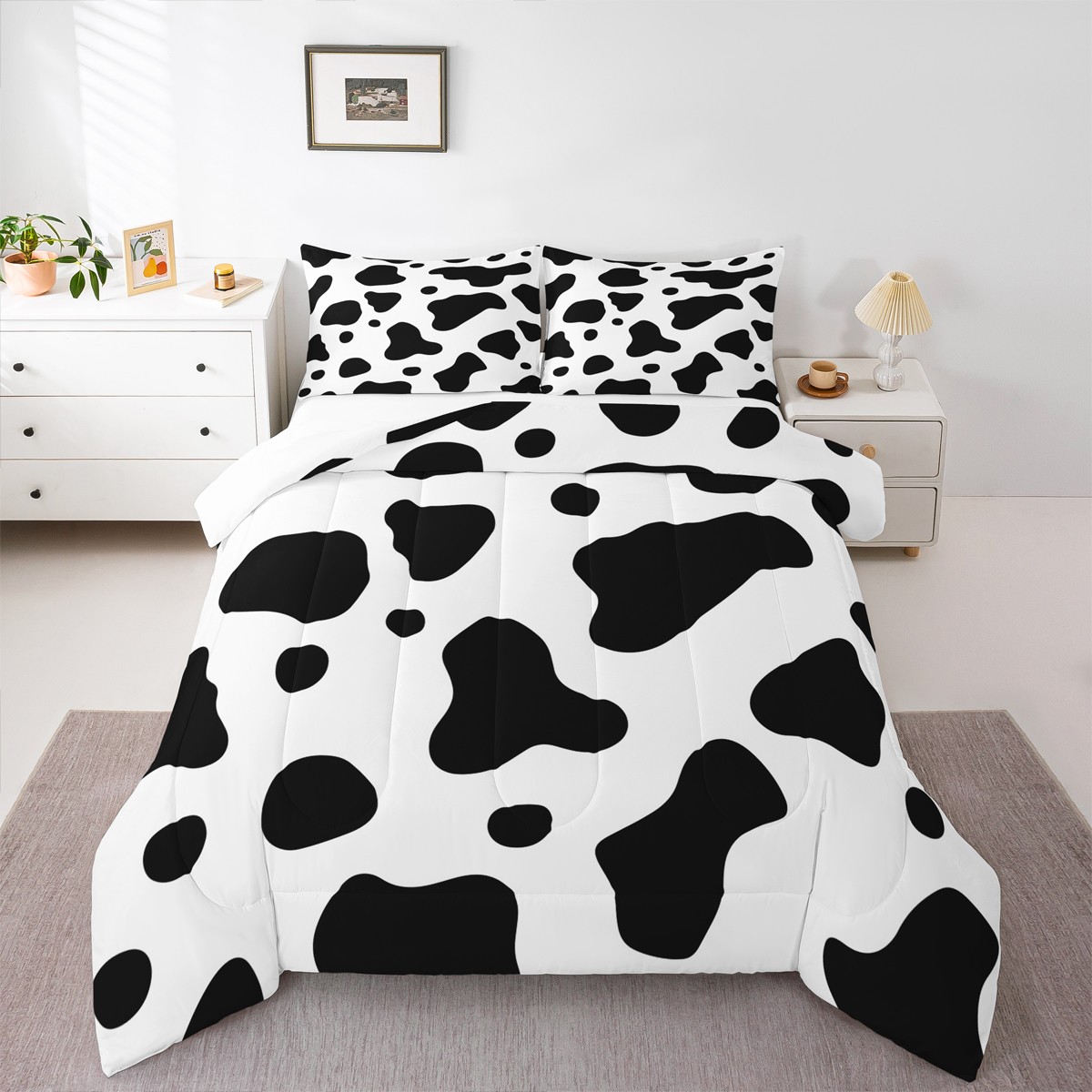 Castle Fairy Cow Print Full Size Comforter Sets 3-Piece for Kids ...